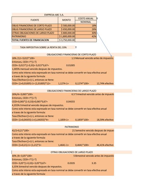 Calculo Ckppedi De La Empresa Abc Sa Pdf Impuestos Interés