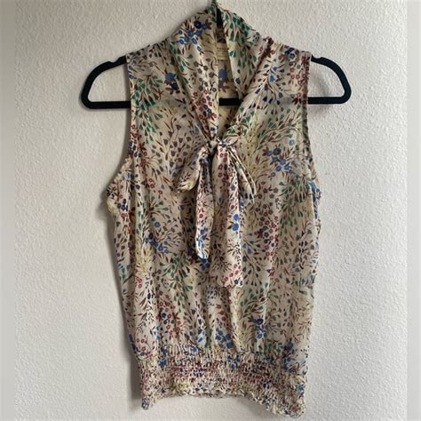 Forever 21 Tops Y2k Forever 2 Sheer Floral Pussycat Bow Sleeveless