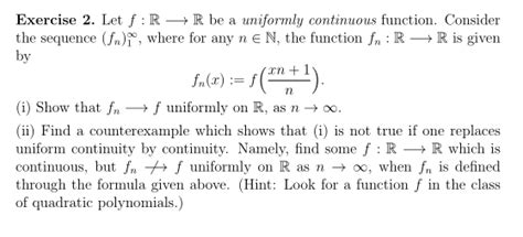 solved exercise 2 let f r r be a uniformly continuous