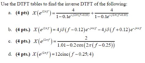 Solved Use The DTFT Tables To Find The Inverse DTFT Of The Chegg Com