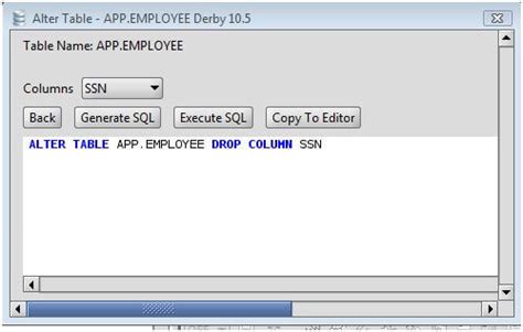 apache derby drop column from a derby database table via the alter
