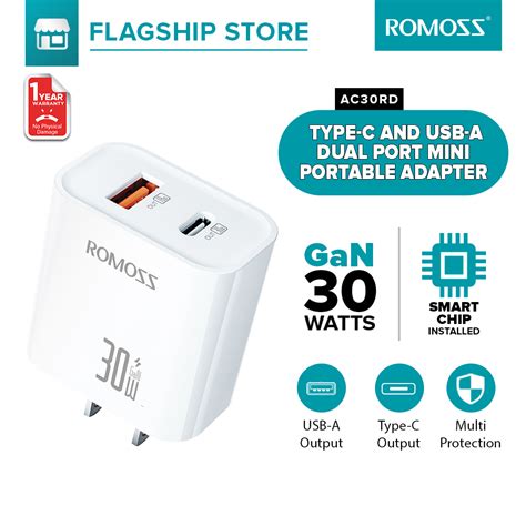 Romoss Ac30rd Pd30w Usb Type C Fast Charging Wall Charger Qc Pd 30