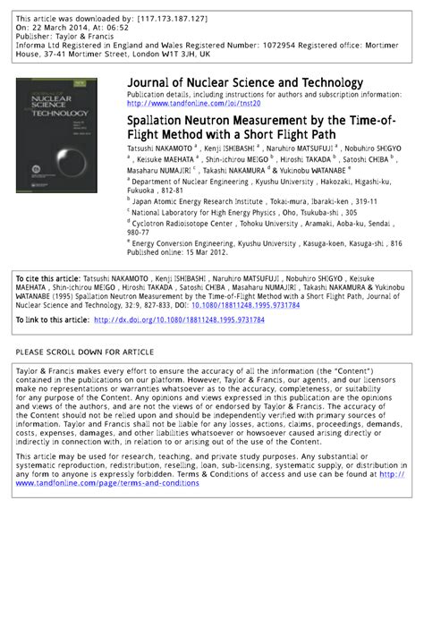 Pdf Spallation Neutron Measurement By The Time Of Flight Method With A Short Flight Path