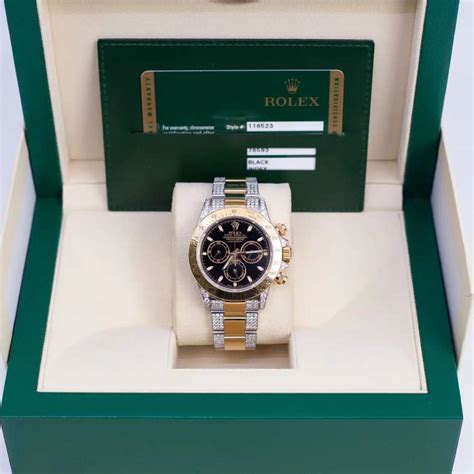 Rolex Daytona 40mm Ref 116523 Black Dial Aftermarket Iced Out Tw