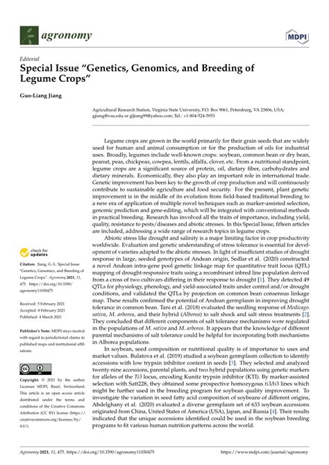 Pdf Special Issue “genetics Genomics And Breeding Of Legume Crops”