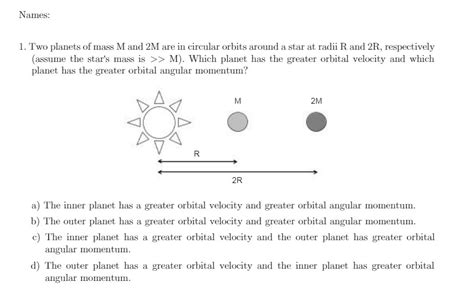 Solved Names 1 Two Planets Of Mass M And 2m Are In Circular Orbits