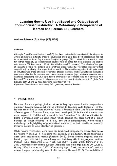 Pdf Learning How To Use Input Based And Output Based Form Focused