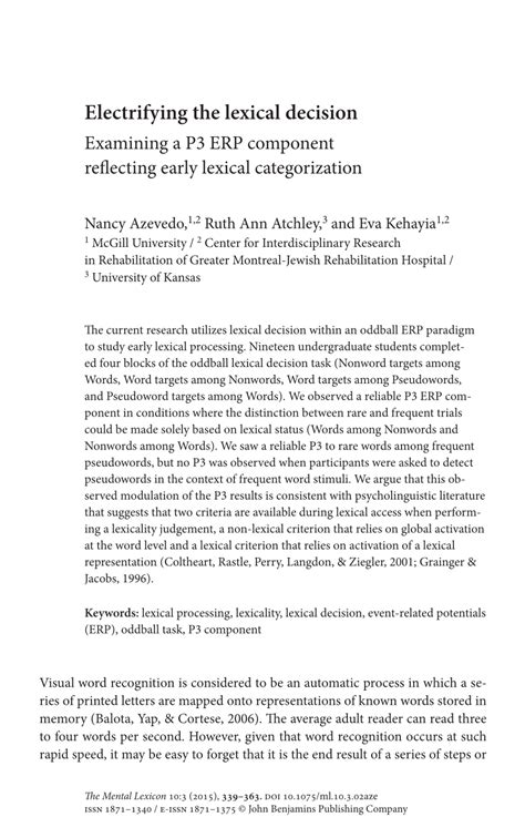 Pdf Electrifying The Lexical Decision Examining A P3 Erp Component Reflecting Early Lexical