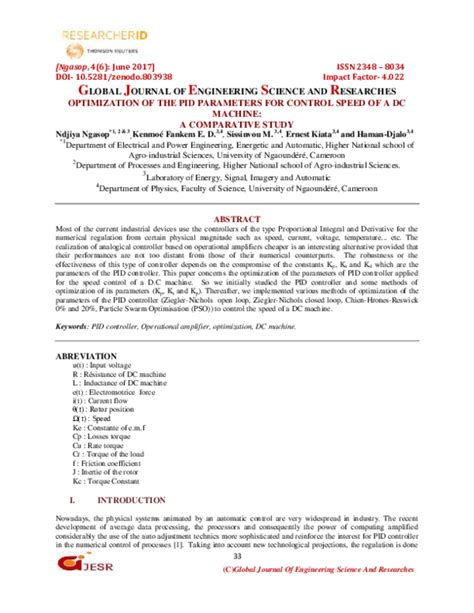 pdf optimization of the pid parameters for control speed of a dc