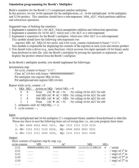 Solved Simulation Programming For Booth S Multiplier Build A Chegg Com