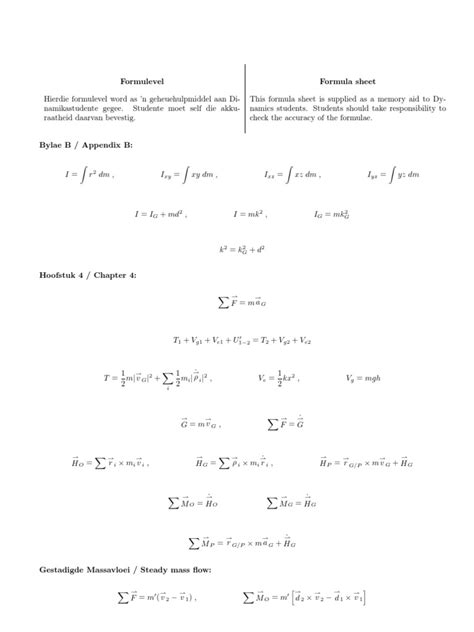 Dynamics Formula Sheet Pdf