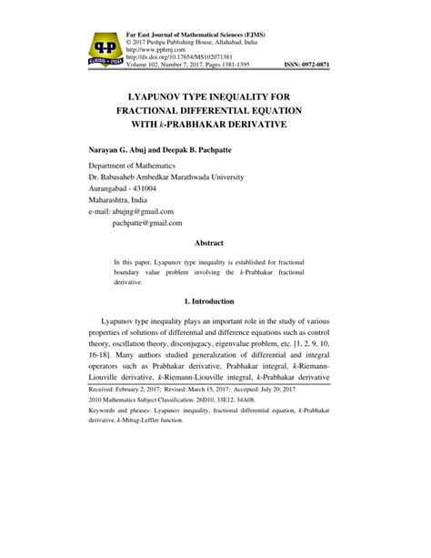 Pdf Lyapunov Type Inequality For Fractional Differential Equation