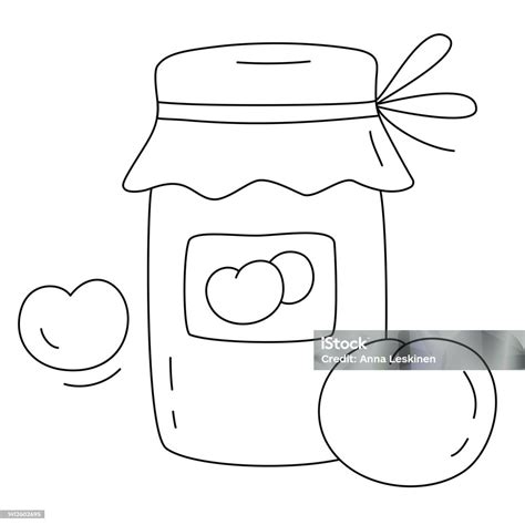 잼과 과일의 항아리 유리 항아리에 통조림 식품의 스케치 과일 또는 야채 손으로 그린 낙서 아이콘 보존된 야채 벡터 일러스트레이션 흰색 배경에 고립 된 검은 선 윤곽선 그리기