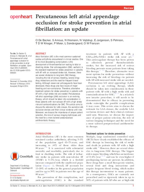 Pdf Percutaneous Left Atrial Appendage Occlusion For Stroke