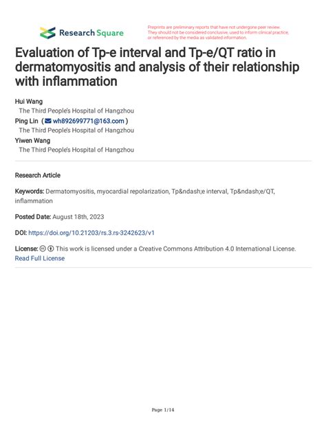 pdf evaluation of tp e interval and tp e qt ratio in dermatomyositis
