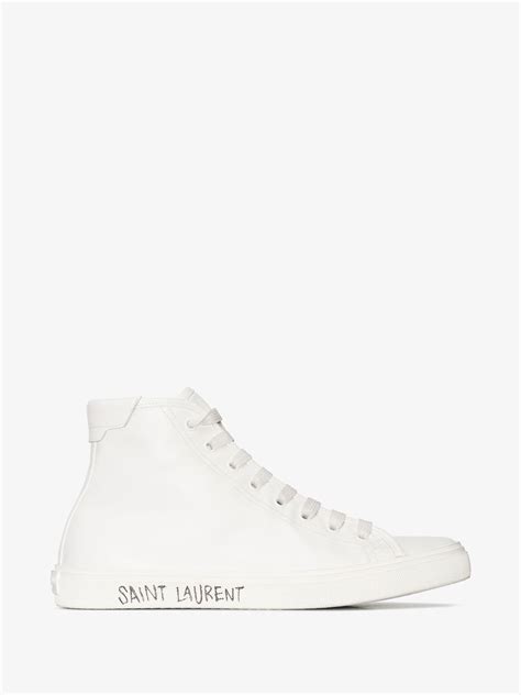 Saint Laurent Malibu High Top Leather Sneakers White Editorialist