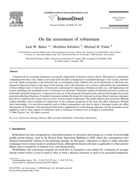 Baker Et Al 2008 Robustness Structural Safety Pdf Reliability