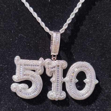 Custom Big Baguettes Numbers Name Pendant Necklacecustom Etsy