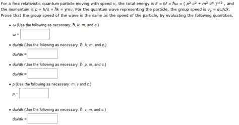 Solved For A Free Relativistic Quantum Particle Moving With Chegg