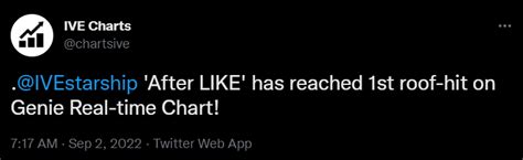 220902 After Like By Ive Has Reached Its 1st Roof Hit On Genie Real