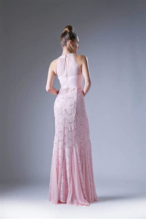 Cinderella Divine Sleeveless Lace Illusion Halter Sheath Dress
