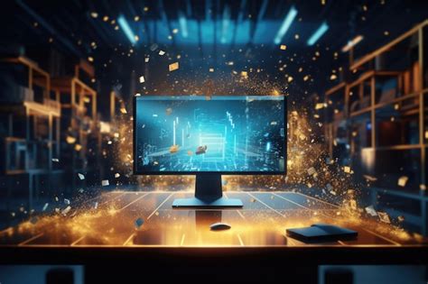 Premium Ai Image Computer Screen With Abstract Glowing Background Technology Concept 3d