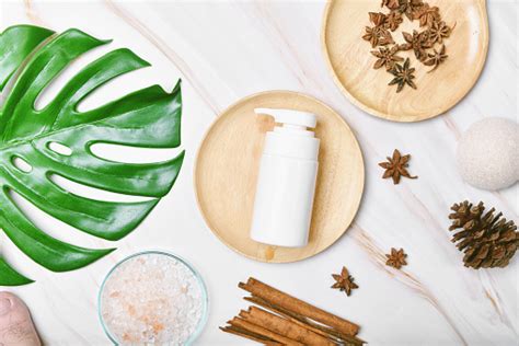 향신료 오일이 있는 천연 스킨케어 뷰티 제품 녹색 자연 잎이 있는 화장품 펌프 병 용기 포장 유기농 스파 브랜딩 모의 블랭크 라벨 허브 건강 스킨 케어 0명에 대한 스톡