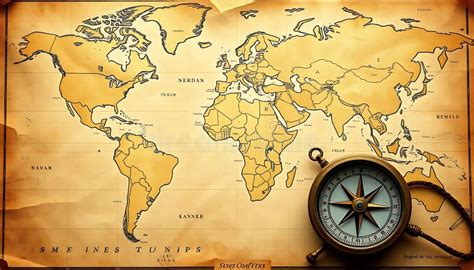 World Map And Compass Travel Inspiration Global Exploration Stock