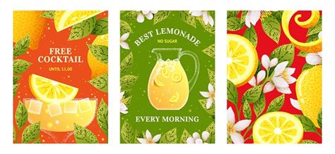 레모네이드 포스터 여름 음료 신선한 얼음을 곁들인 소다 전단지 차가운 레몬 과일 칵테일 질감 예술 음식 홍보 벡터 그림 배경 전단지에 대한 스톡 벡터 아트 및 기타 이미지