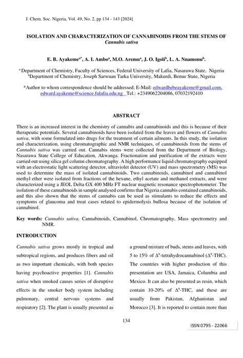 Pdf Isolation And Characterization Of Cannabinoids From The Stems Of