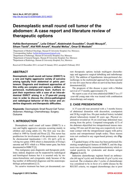Desmoplastic Small Round Cell Tumor Of The Abdomen A Case Report And