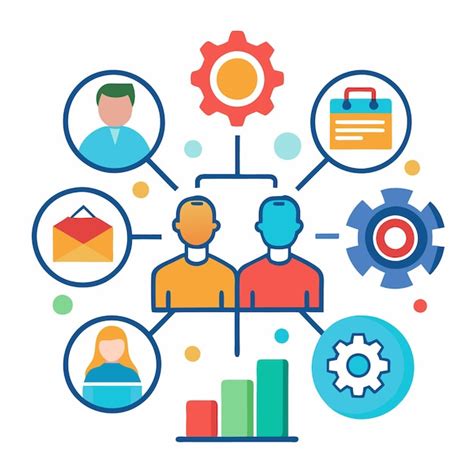 Teamwork And Collaboration Concept With A Gear People Calendar Envelope And Graph Premium Ai