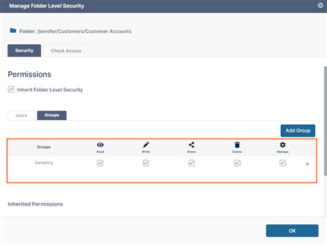 Set Permissions On Folders In The User Dashboard Filecloud Docs Server