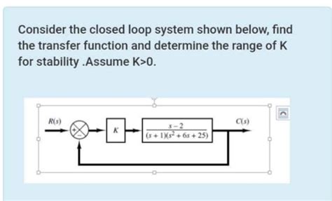 Solved Consider The Closed Loop System Shown Below Find The