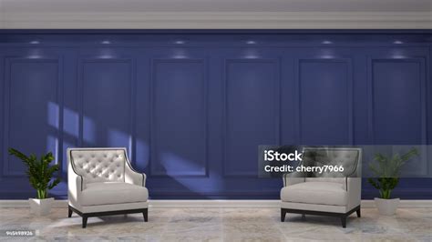 빈 흰색 벽 3drendering 홈 디자인 앞 가구 없이 고급 스러운 인테리어 거실 화이트 안락의 자 가구에 대한 스톡 사진 및 기타 이미지 Istock