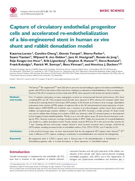 Pdf Capture Of Circulatory Endothelial Progenitor Cells And