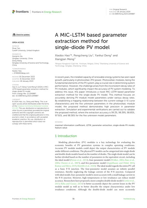 pdf a mic lstm based parameter extraction method for single diode pv