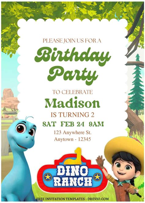 Free Editable Pdf Lovely Dino Ranch Birthday Invitation Templates