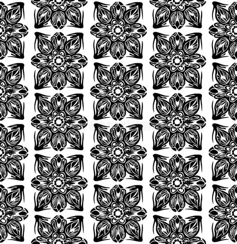 Seamless Vector Line Art Pattern Made Of Flowers Black And White Stock