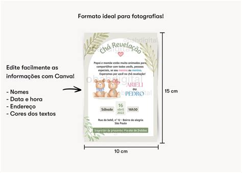 Convite digital Chá Revelação Editável em Canva Obah Digital