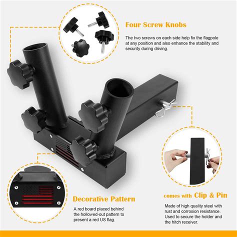 Upgraded Universal Hitch Mount Dual Flag Pole Holder For 2 Trailer Re