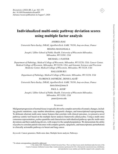 Pdf Individualized Multi Omic Pathway Deviation Scores Using Multiple