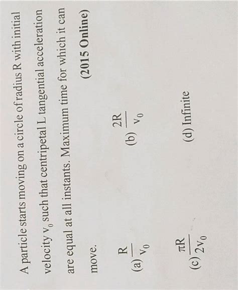 A Particle Starts Moving On A Circle Of Radius R With Initial Velocity V0