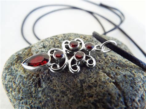 Garnet Pendant Sterling Silver 925 Handmade Vintage