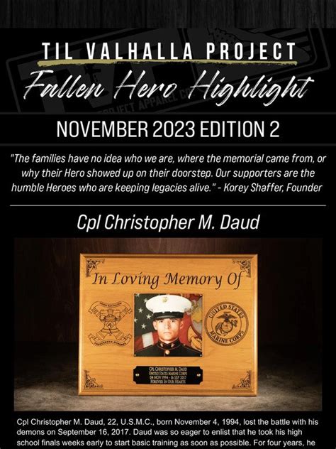 Til Valhalla Project Til Valhalla Project Fallen Hero Newsletter Milled