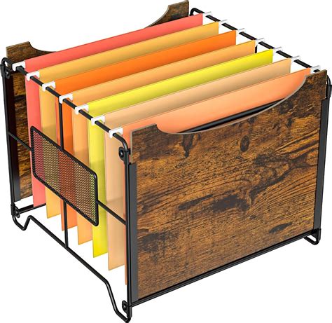 Oterri Hanging File Box Large Hanging File Organizer Rustic Wood And Metal File