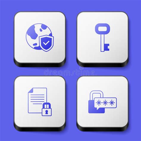 Set Shield With World Globe Old Key Document And Lock And Cyber