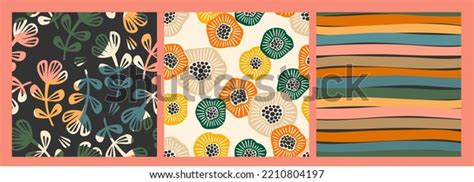 Set Abstract Simple Seamless Pattern Flowers Stock Vector Royalty Free Shutterstock