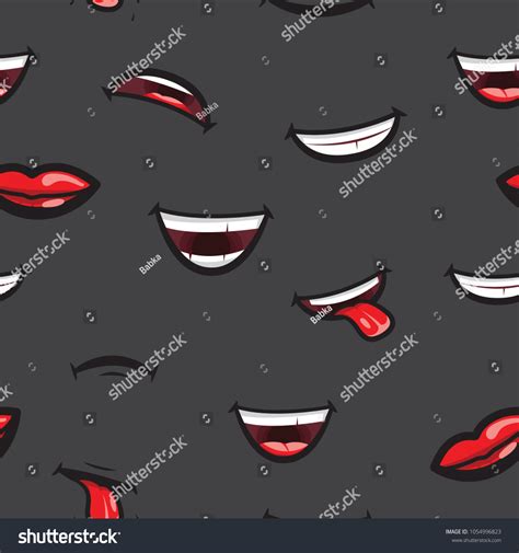 Pattern Smiling Lips Mouth Tongue White Stock Vector Royalty Free