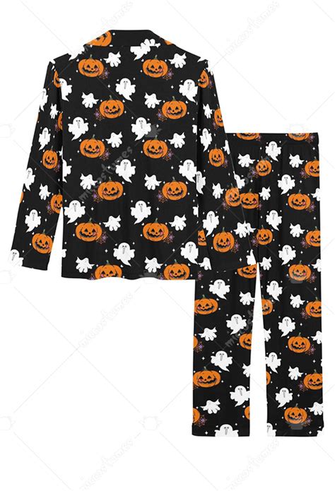 Halloween Women Nightwear Ghost Pumpkin Prints Pajama Set Top